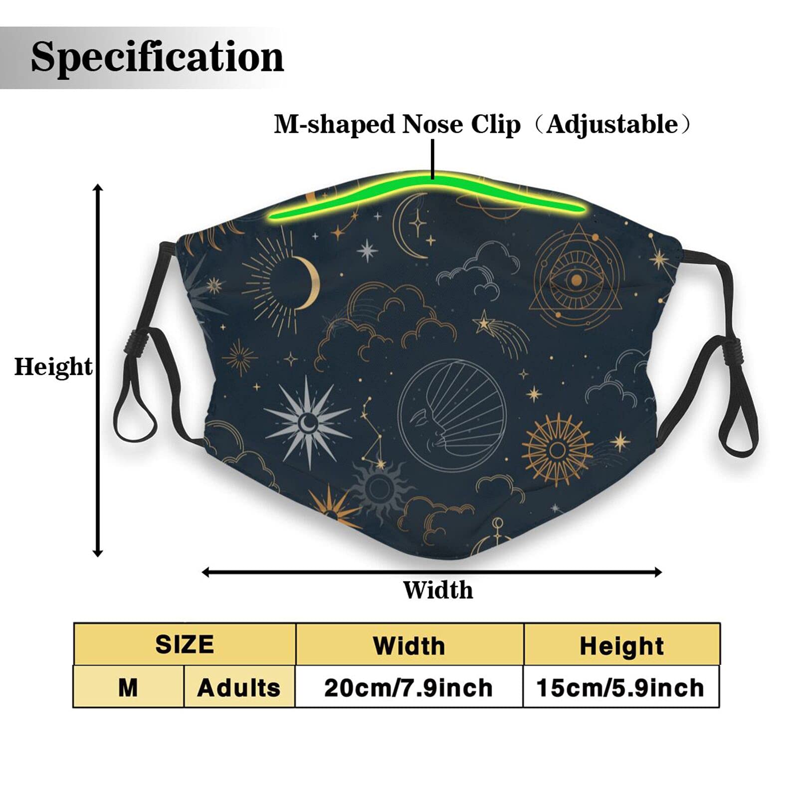 Constellations Sun Moon Magic Eyes Clouds and Stars 2pcs Reusable Washable Dust Filter and Reusable Mouth Warm Windproof Cotton Polyester Unisex Men and Women