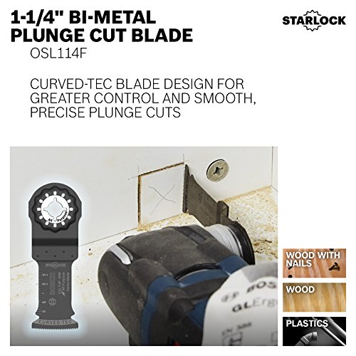 BOSCH OSL114F-3 3-Pack 1-1/4 In. Starlock Oscillating Multi Tool All Purpose Bi-Metal Plunge Cut Blades for Applications in Wood, Wood with Nails, Drywall, PVC, Metal (Nails and Staples)