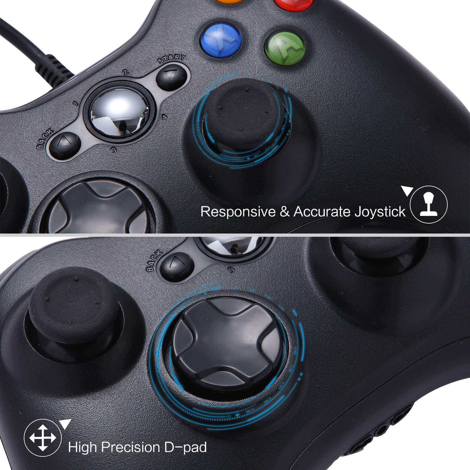Crifeir Wired Controller Replacement for Xbox 360&Slim Controller and PC Controller(Windows 7/8/10)(Black)