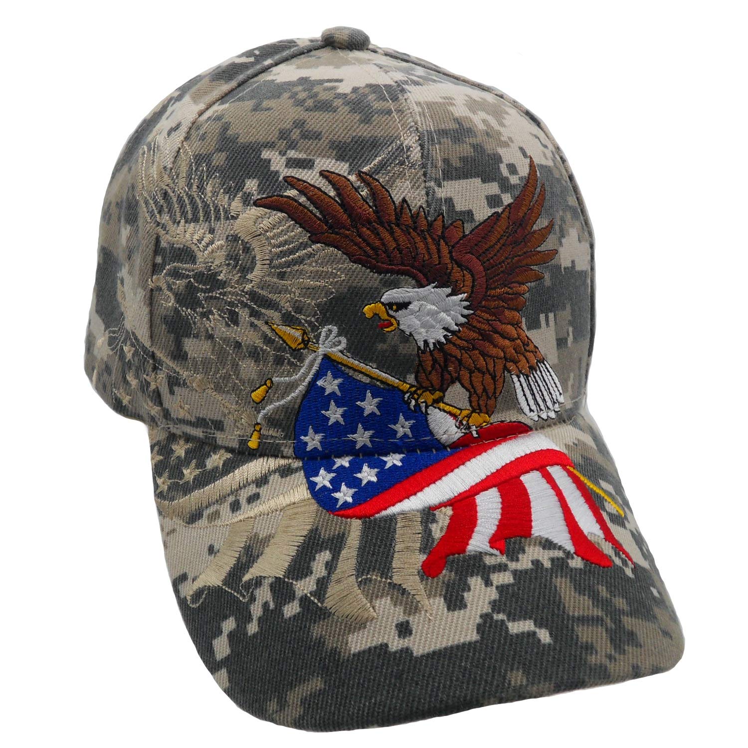 Corbase Windcatcher Flying Eagle & US Flag Baseball Cap - Light Gray