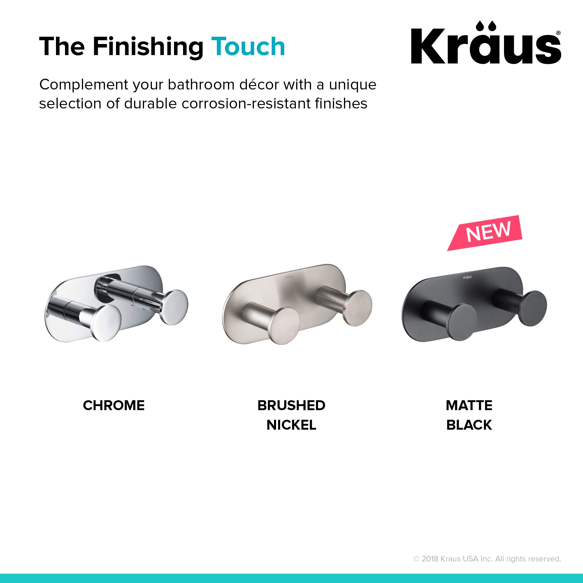 Kraus Elie Bathroom Robe and Towel Double Hook, Brushed Nickel Finish, KEA-18803BN