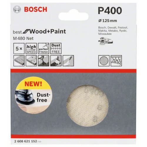Bosch Professional 5 Pieces Sanding sheet M480 Best for Wood and Paint (wood and paint, Ø 125 mm, grit P400, accessories orbital sander)