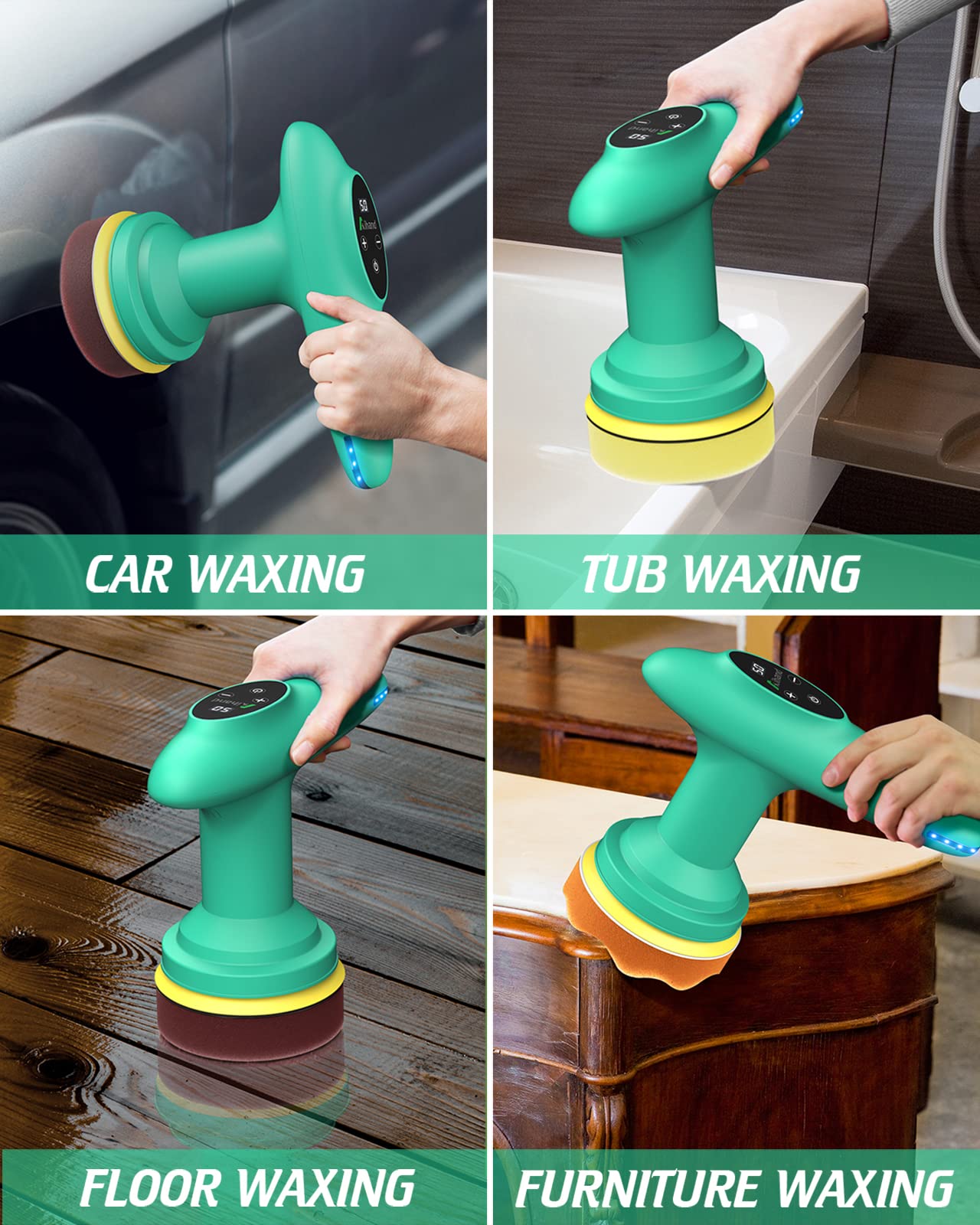 Cordless Car Polisher, 4inch 2500-6000 RPM Orbital Polisher with 8 Pads, Aihand Lightweight Micro Cordless Buffer with Polish/Paste Wax for Car Detailing/Waxing, 6 Speeds, 12V with LCD Display