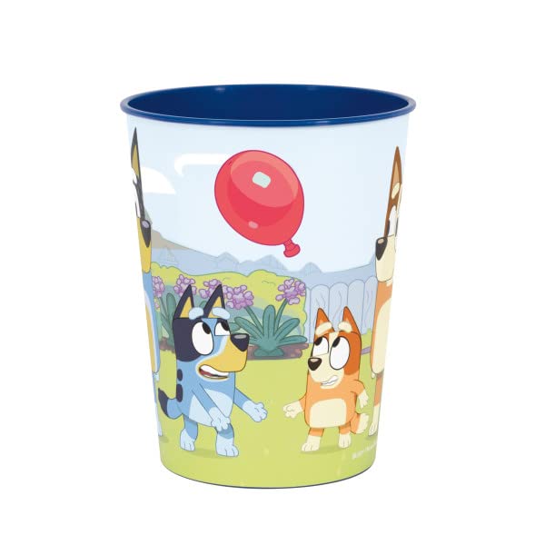 Unique Bluey Birthday Party Supplies Bundle Pack includes 12 Reusable Plastic Cups and 1 Esave Dinosaur Sticker Sheet