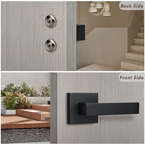 home improvement direct No Lock Dummy Door Lever, Single Sided Door Handle Without Lock for Interior Use, Non-Turning Matte Black Suqare Heavy Duty Lever Set 2 Pack