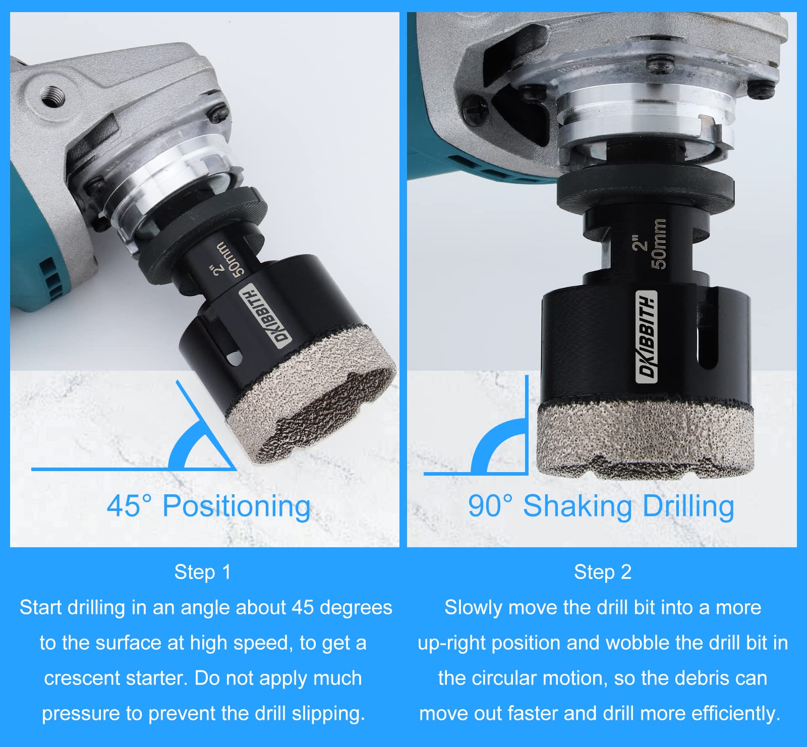 DKIBBITH 7 Packs Diamond Core Drill Bits, Angle Grinder Hole Saw for Porcelain Tile Granite Brick Concrete with 5/8-11 Thread Hex Shank Adapter, Size 3/4'' 1'' 1-1/4'' 1-3/8'' 1-1/2'' & 2'', Black