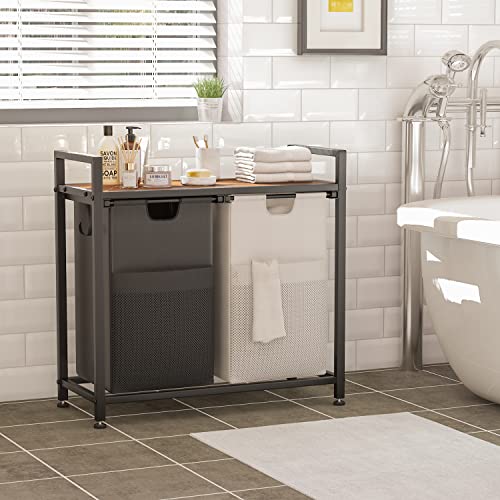 Lulive Double Laundry Hamper, Multifunctional Basket Organizer, 112L Laundry Sorter with Removable Bags and Fabric Handles, Large Top Shelf Laundry Bag for Bathroom, Dorm, Laundry Room