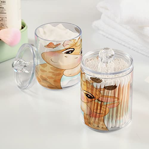 Kigai 2 Pack Apothecary Jars Cute Little Giraffe Qtip Holder Organizer Clear Airtight Container for Cotton Swabs Food Storage 14oz Plastic Jars with Lids