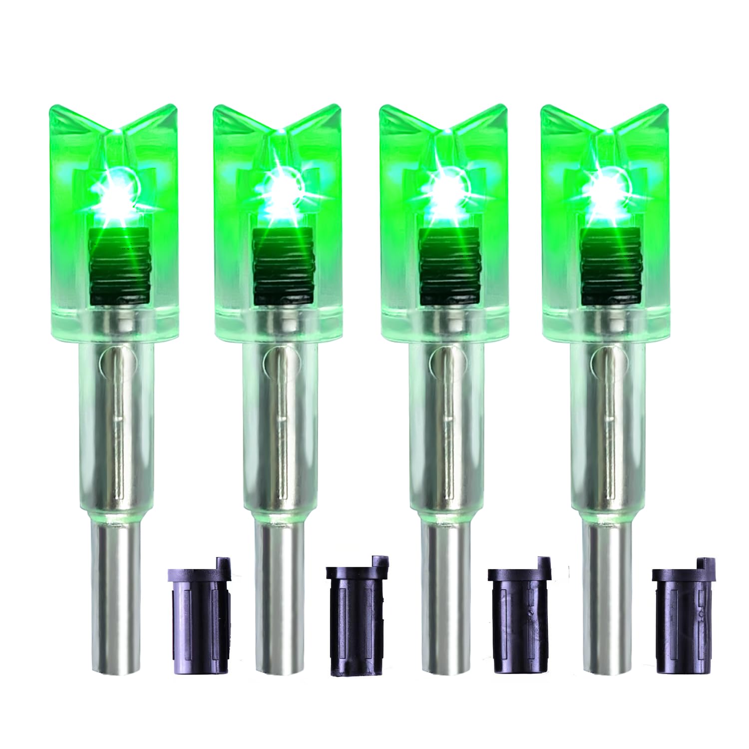 DEEPOWER Crossbow Lighted Nock with ON/Off Switch 4 Pack with .285ā/.297ā/.300ā/.305ā Bushings LED Nock Universal Fit for Bolts (Green)