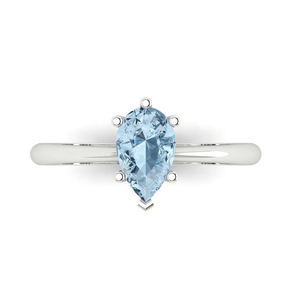 Clara Pucci 1.0 ct Pear Cut Solitaire Aquamarine Blue Simulated Diamond Bridal Designer Anniversary Engagement Ring Real 14k White Gold