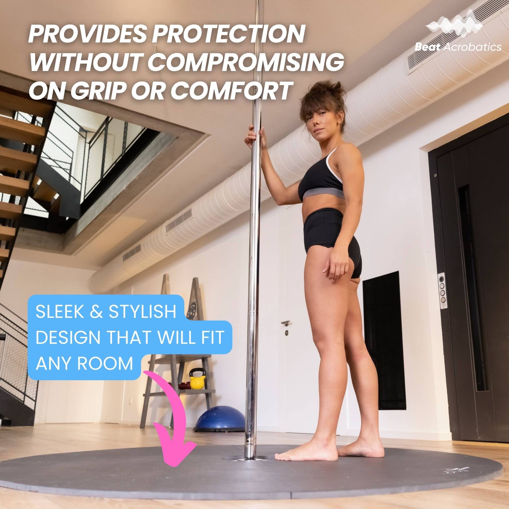 Dancing Pole Crash Mat Pole Fitness Exercise Mat Workout Gym Mat | Extra Thick 15mm | Huge 5.9' Diameter | Exercise Floor Mat Dancing Pole For Home Yoga Pilates Gymnastics | Interlocking EVA Safety