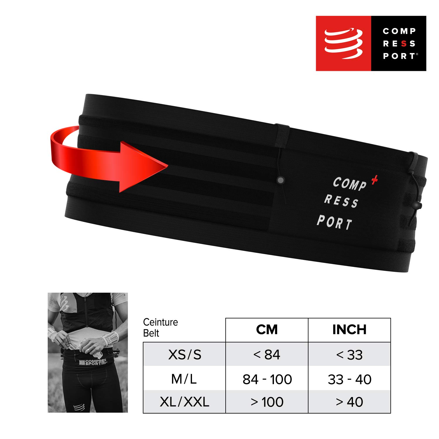COMPRESSPORT Unisex Free Belt Pro Cinturon de Trail Running, Black, M L UK