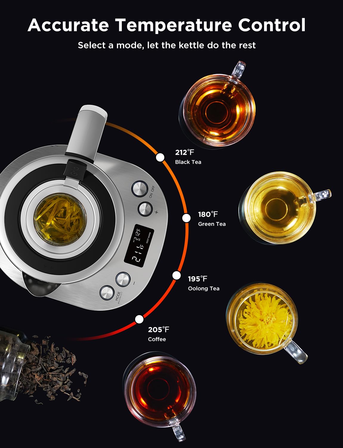 GoveeLife Smart Electric Kettle with Tea Infuser for Loose Leaf Tea, 1.7 L Electric Tea Kettle with Brewing Program, Variable Temperature Control, 2 H Keep Warm & Auto Shut off, BPA Free, Sliver