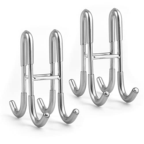 Maxfacilis Shower Door Hooks 2 Packs 304 Stainless Steel, Two Side Bathroom Frameless Door Hooks, for Robe, Towel, Squeegee, Loofah, Bathing Suits, Shaver-SilverďźTwo Sideďź