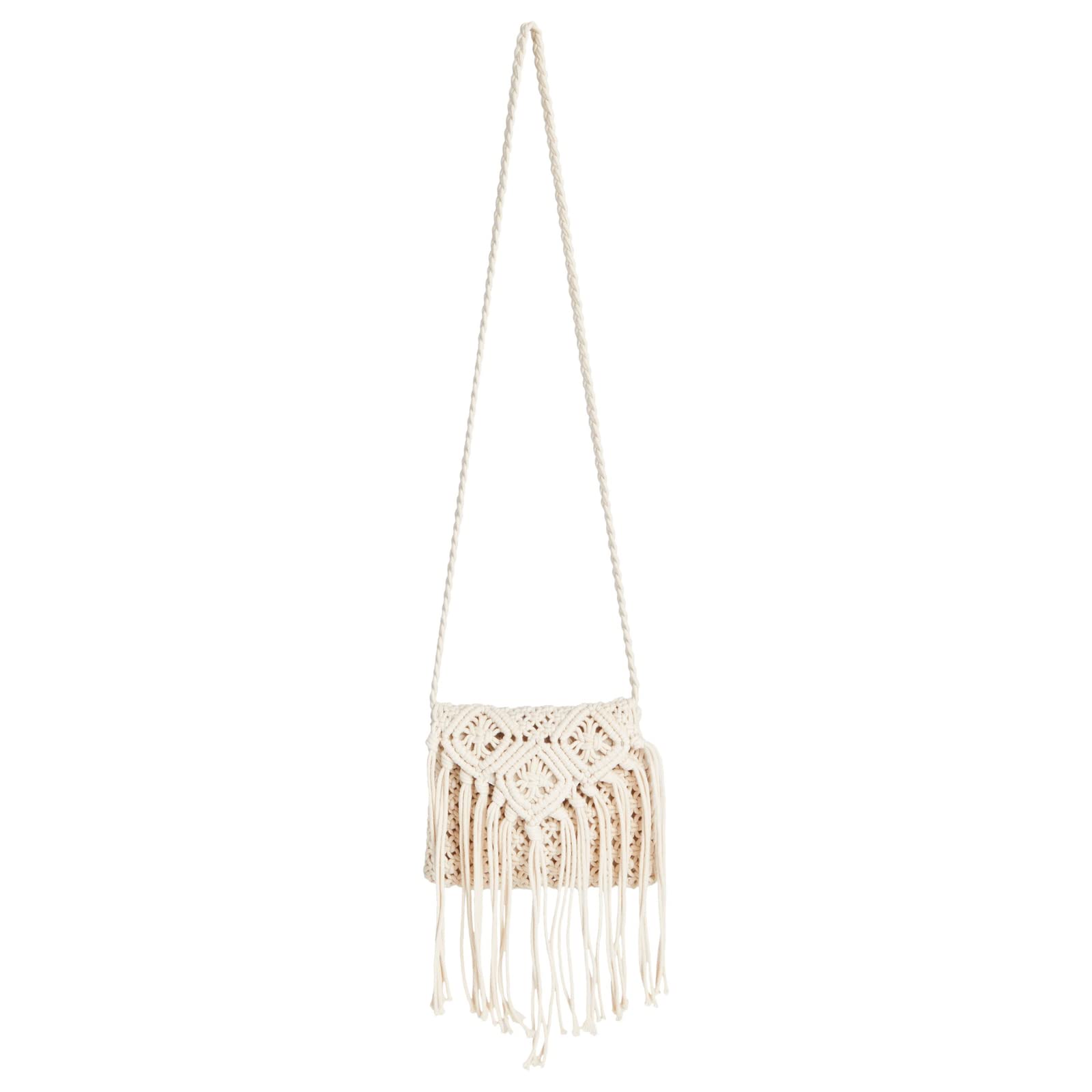 Small Cotton Crochet Purse with Tassel, Hippie Crossbody Bags for Women (White)