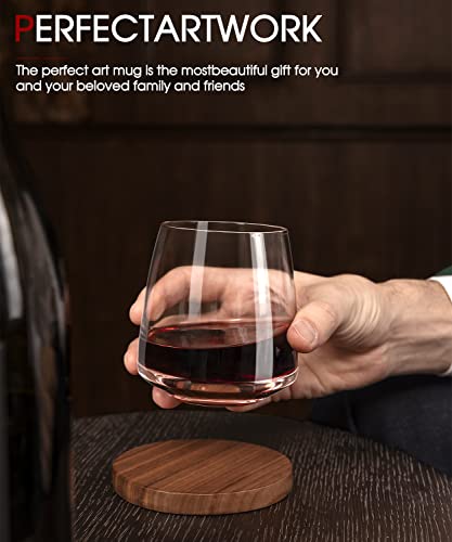 Stemless Wine Glasses Set of 4-13.5oz,Hand Blown Crystal Red White Wine Glasses - Unique gifts for him/her for wedding, birthday, Christmas, father's day, anniversary - clear.