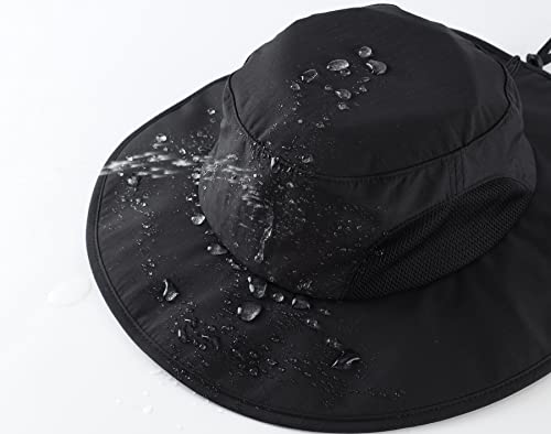 Home Prefer UPF50+ Mens Sun Hat Wide Brim Fishing Hat UV Protection Hat Portable Gardening Bucket Hat Black