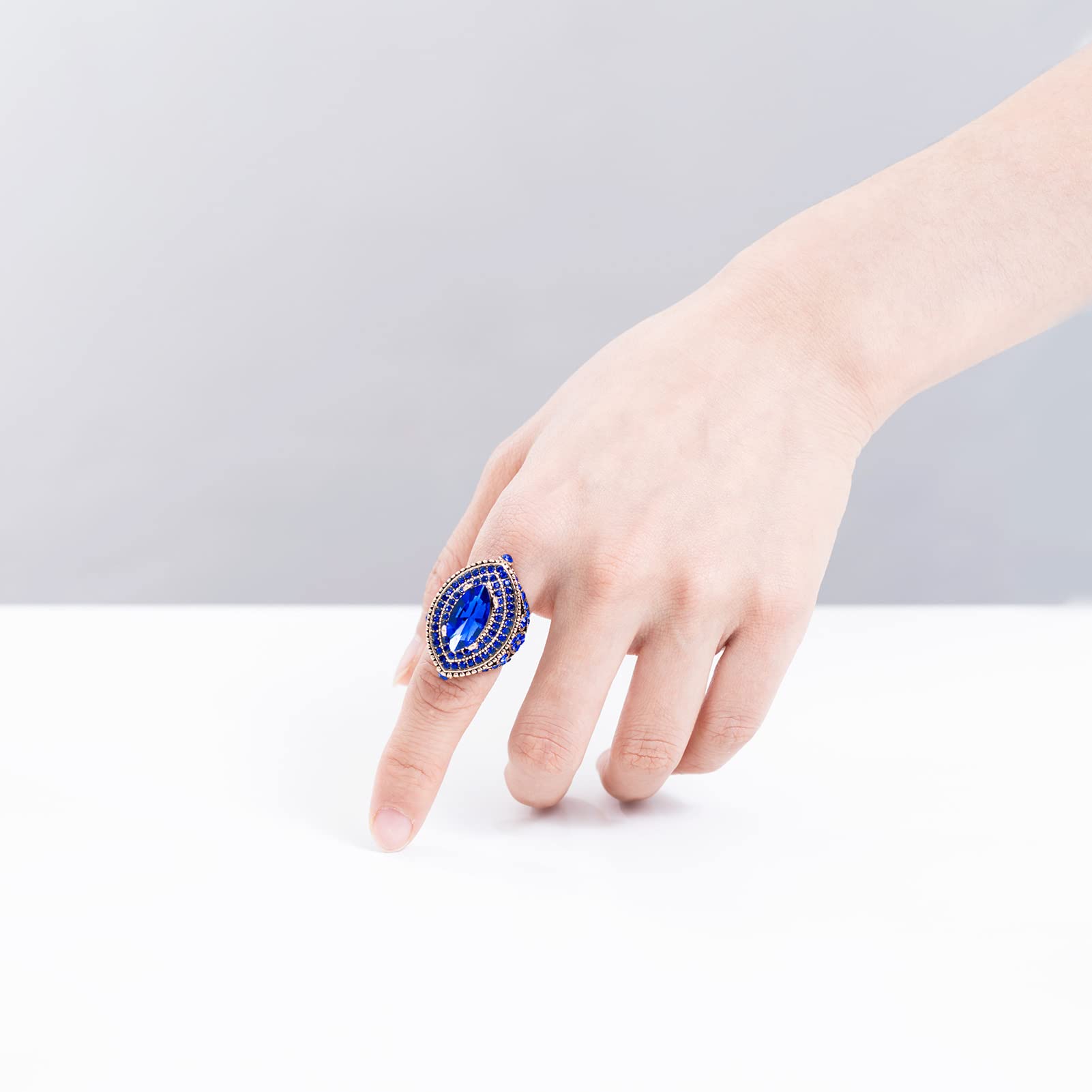 CKHAO Women Ring - Big Size Antique Gold Plated Turkish Style Blue Gemstone Vintage Ring Women Jewelry J0769BLUE (7)