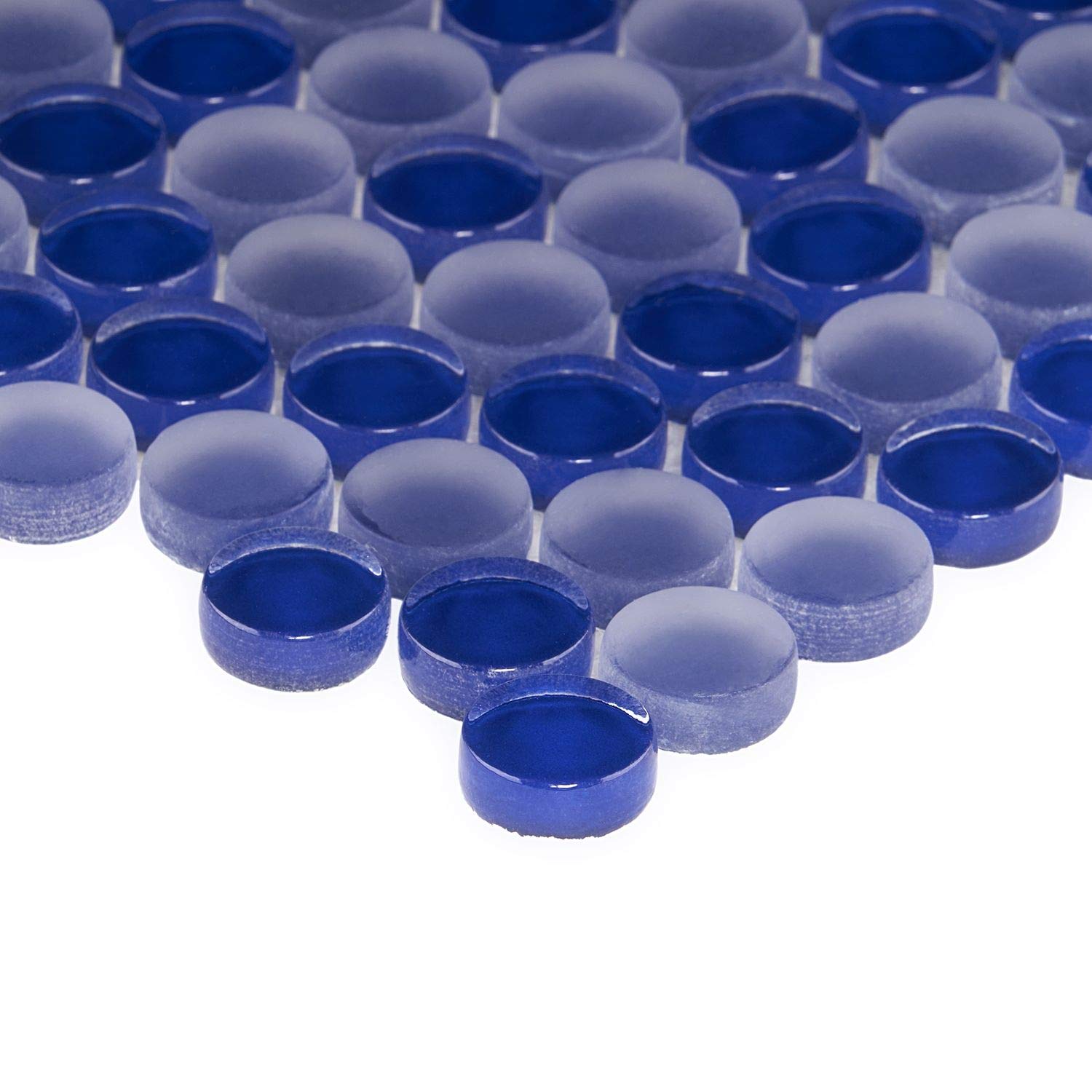 Contempo Blue Penny Round 3 in. x 6 in. Polished and Frosted Glass Mosaic Tile Sample