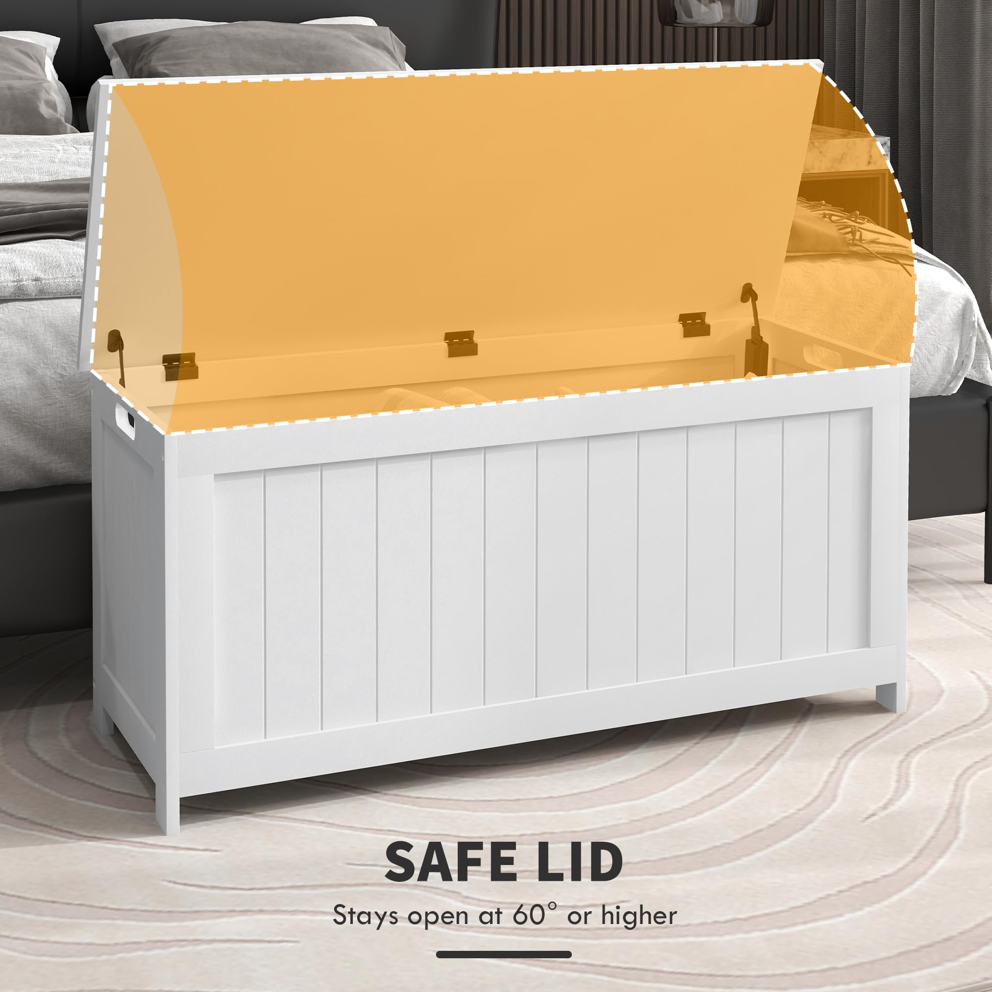 HOMCOM Storage Chest, Wooden Box with 2 Safety Hinges and Cut-out Handles, Modern Storage Trunk for Living Room, Entryway, 39.4" x 15.7" x 18.9", White