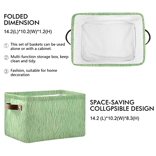 Kigai Bright Grass Square Storage Basket, Portable Leather Storage Basket for Office, Furniture, 14.2 L x 10.2 W x 8.3 H In