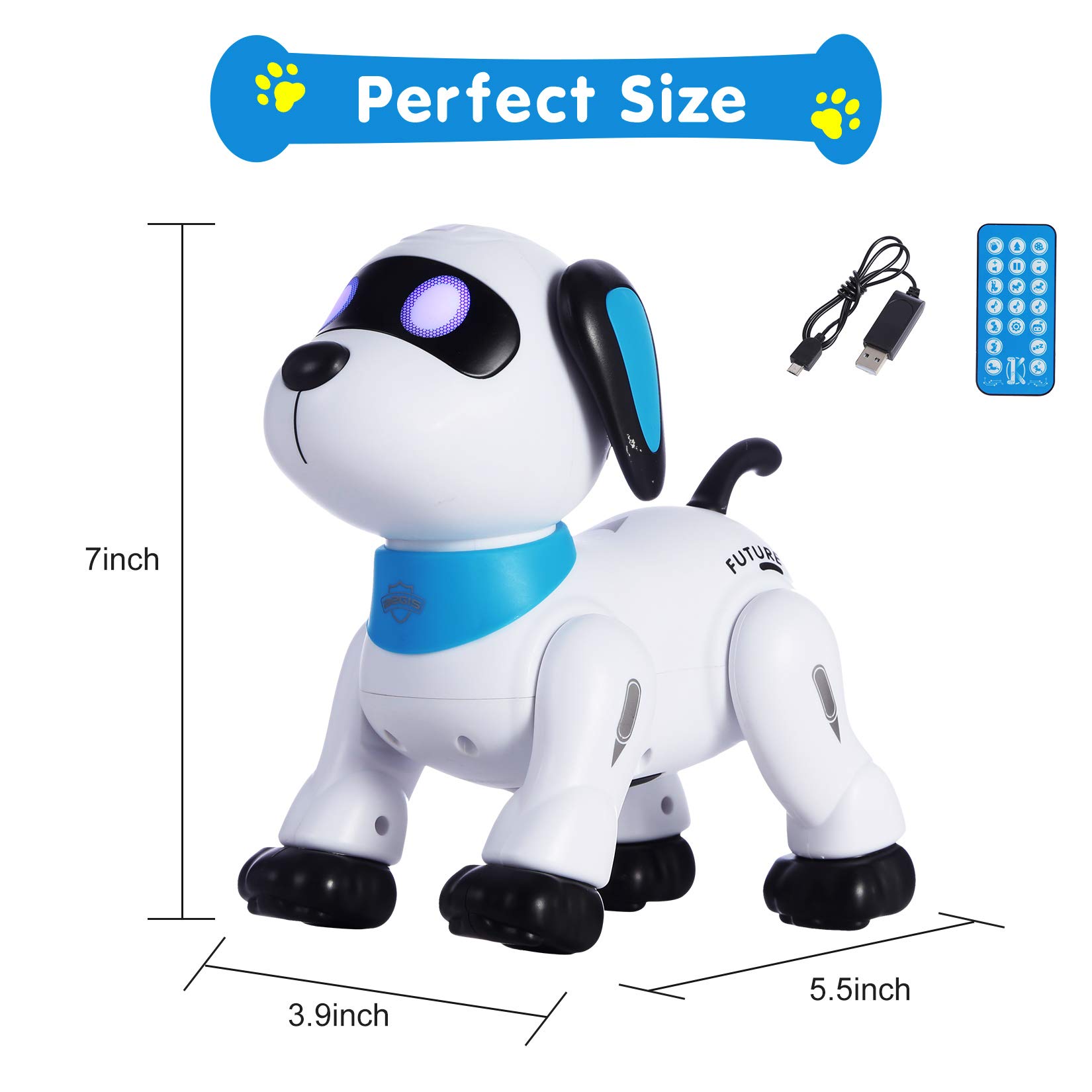 yiman Remote Control Robot Dog Toy, Programmable Interactive & Smart Dancing Robots for Kids 5 and up, RC Stunt Toy Dog with Sound LED Eyes, Electronic Pets Toys Robotic Dogs for Kids Gifts Blue