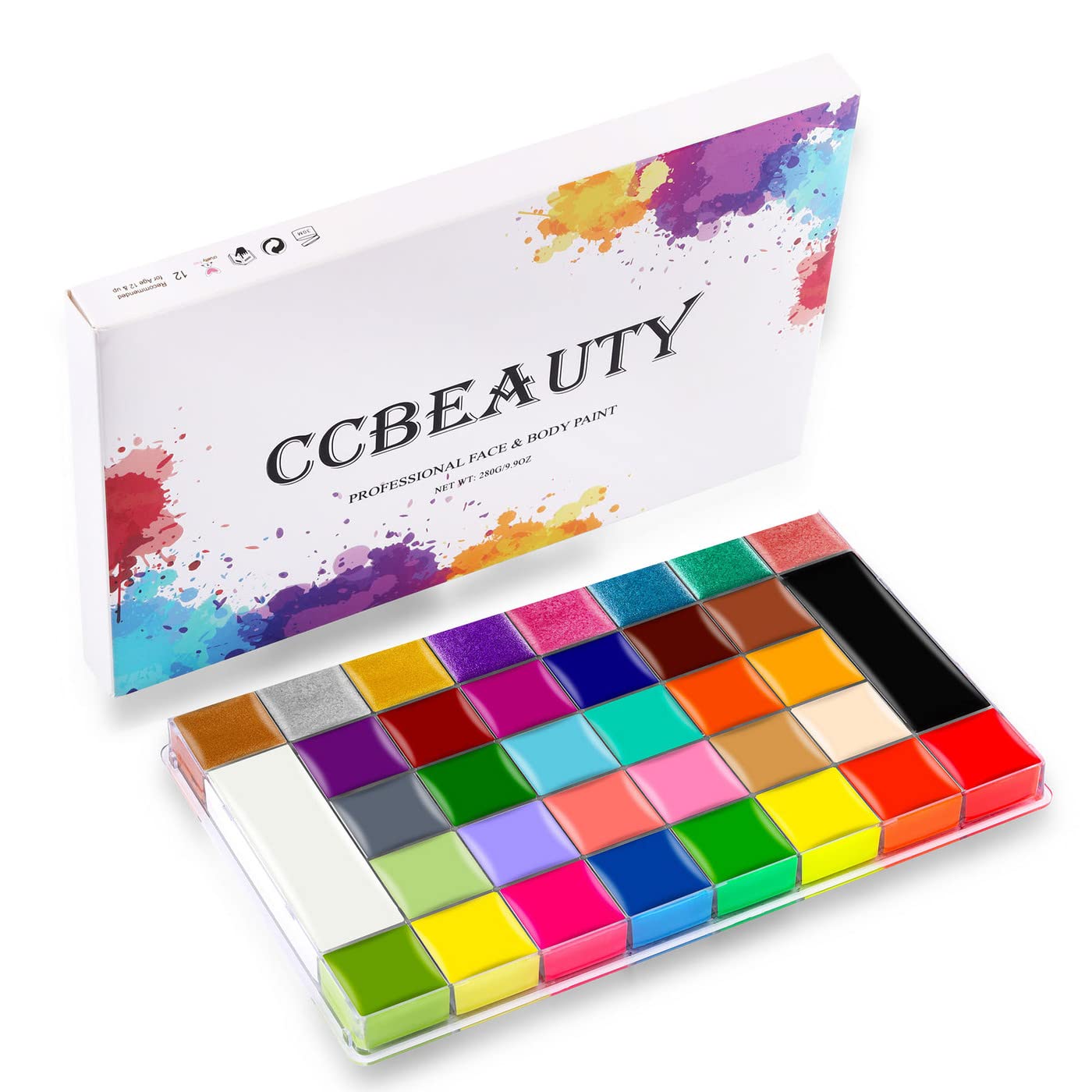 CCbeauty Professional 36 Colors Face Body Paint, Large Cream Face Painting Palette Kit, Non Toxic Hypoallergenic FacePaint for Halloween SFX Special Effects Costume Cosplay Makeup