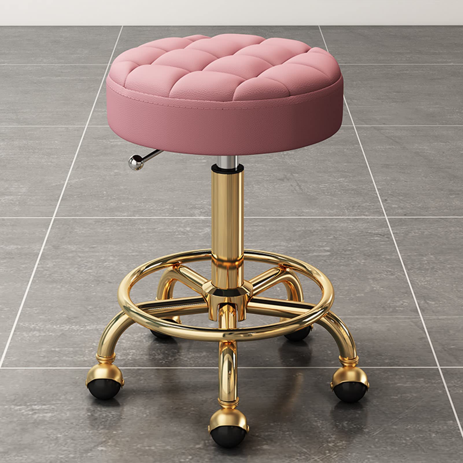DMUNIZ Solid Stools,Adjustable Saddle Salon Stool Hydraulic Gas Lift Chair, Swivel Rolling Wheels & Ergonomic, for Hairdressing Manicure Tattoo Spa Beauty Bar Studio/Pink