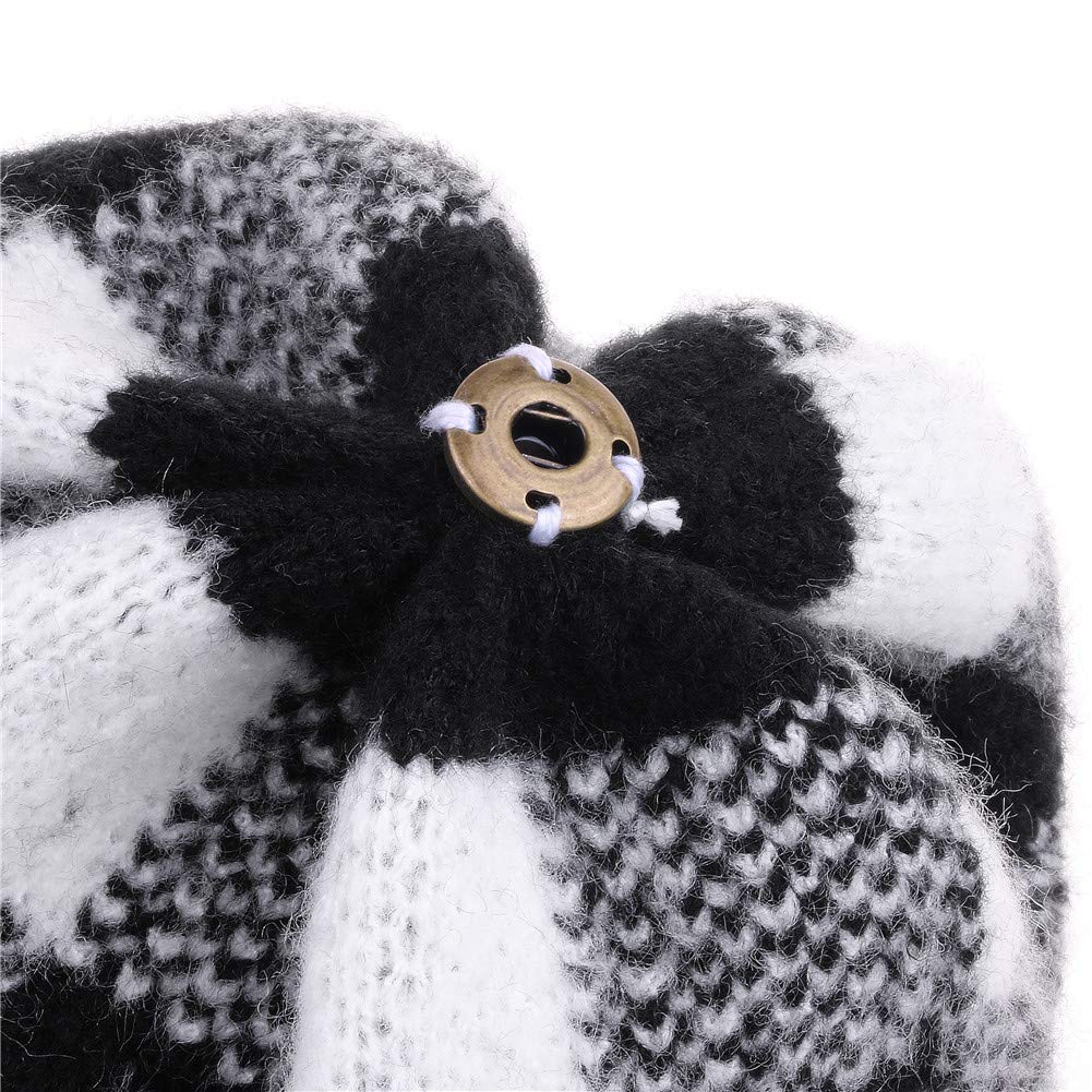 CRUOXIBB Women Knit Slouchy Beanie Hat with Faux Fur Pompom Buffalo Plaid Cuff Winter Soft Warm Ski Cap