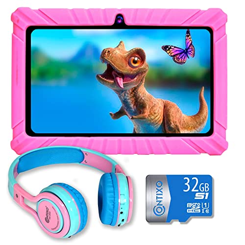 Contixo 7 inch Kids Learning Tablet Bundle - 16GB Storage, Bluetooth, Android, Dual Cameras, Parental Control, Kids Bluetooth Headphone & 32GB microSD Card