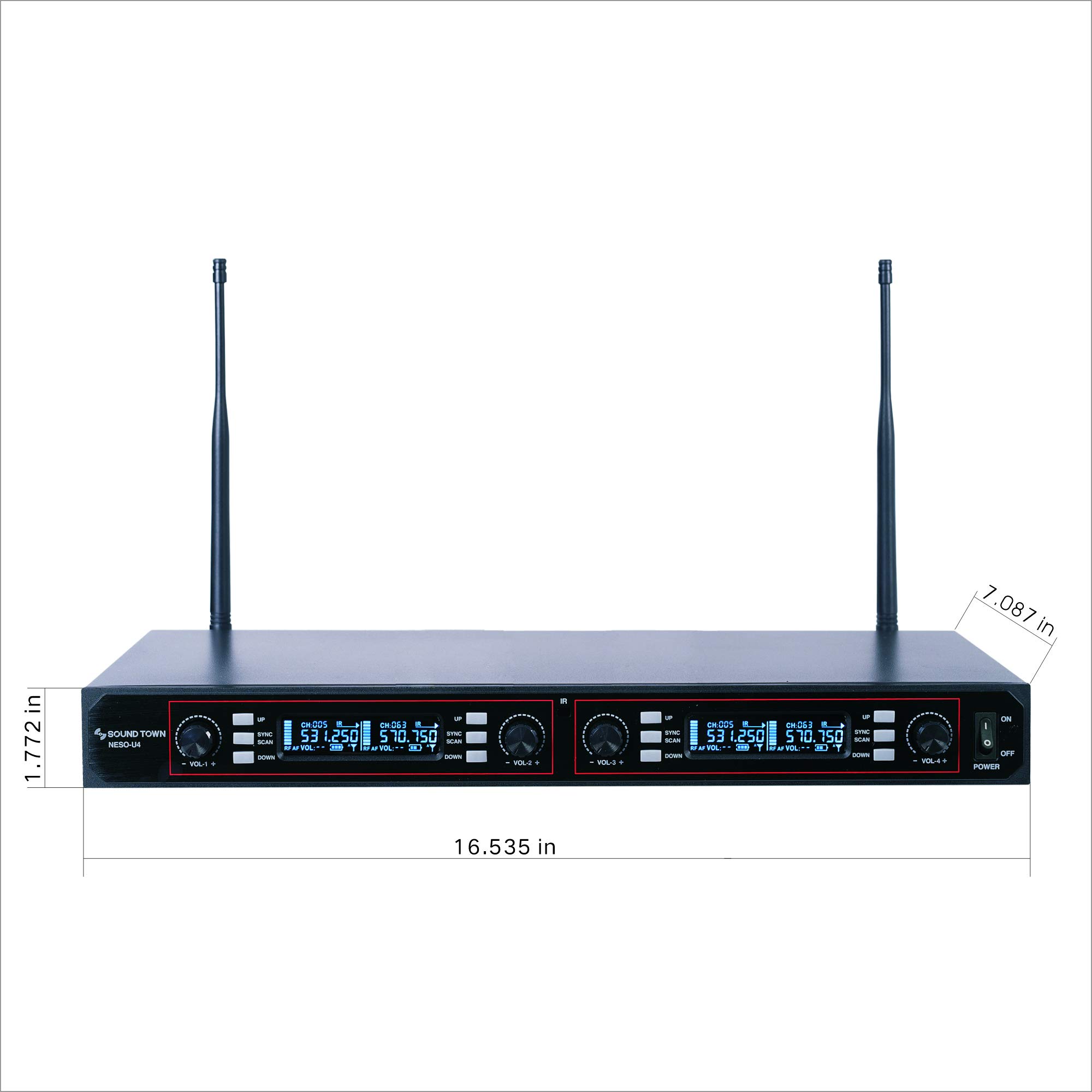 Sound Town 200-Channel Rack Mountable Professional Adjustable UHF Wireless Microphone System with Metal Receiver and 4 Handheld Mics (NESO-U4HH)