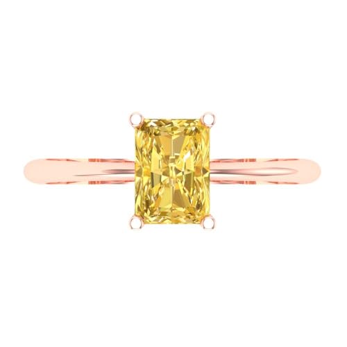 Clara Pucci 1.0 ct Radiant Cut Solitaire Canary Yellow Simulated Diamond Bridal Designer Anniversary Engagement Ring Real 14k Rose Gold
