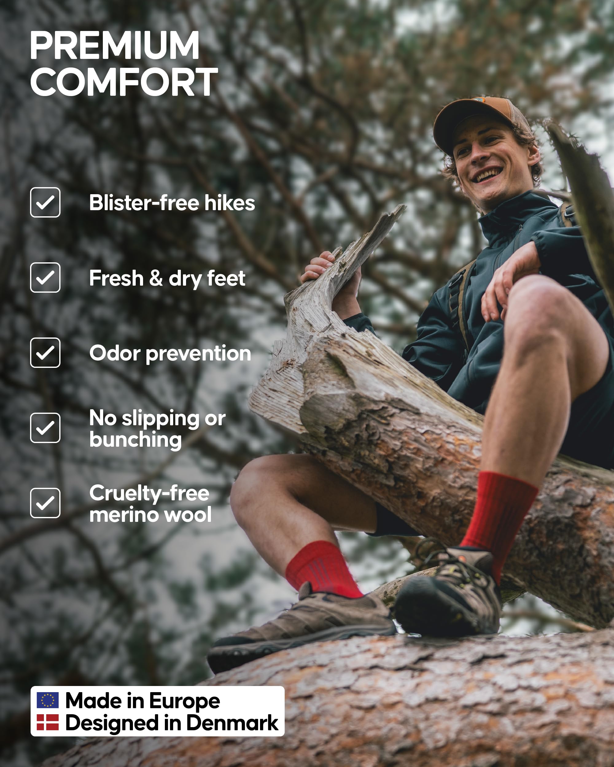 DANISH ENURANCE Premium Outdoor Hiking Socks, Merino Wool, Men & Women, 2 Pack, Light Grey, Large