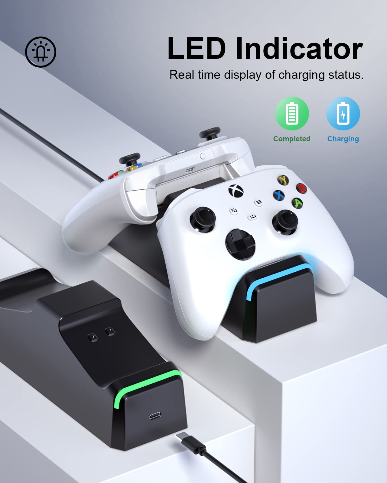 Controller Charger Station for Xbox, Charging Station for Xbox Controller with 2 Batteries & 4 Covers, 2x2500 Rechargeable Battery Packs Compatible with Xbox Series X|S/Xbox One/Xbox One S/X/Elite