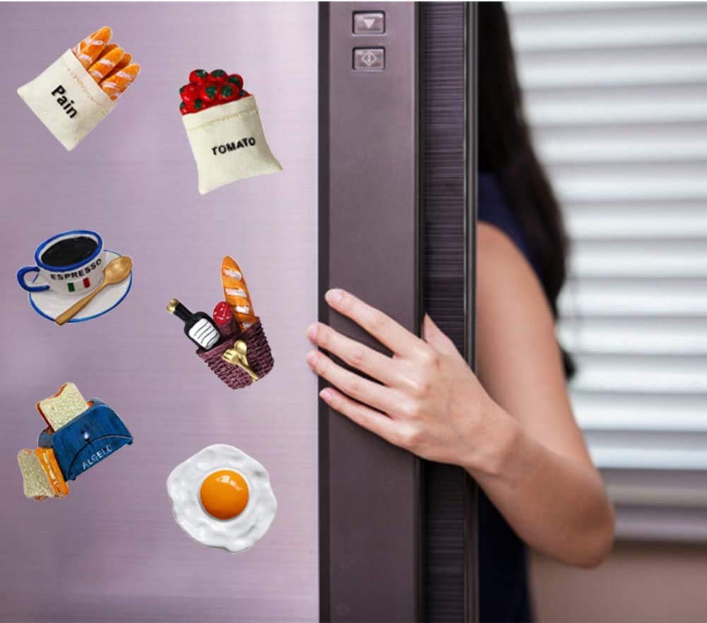 Feadem 10pcs Fridge Magnets Set, 3D Resin Magnet Refrigerator Stickers, Cute Food Shaped Magnets Home Refrigerator Stickers Creative Cute Food Shape Magnetic Bread Milk Bacon Fried Egg Pan