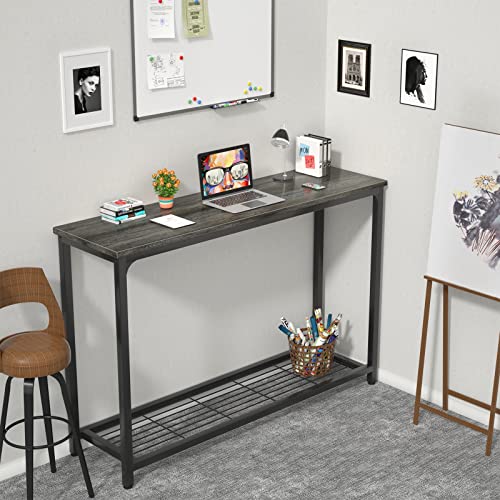 Ecoprsio 48 Inch Console Table, Long Sofa Table with Mesh Shelves, 2 Tier Entryway Table Foyer Table for Entryway, Front Hall, Hallway, Sofa, Couch, Living Room, Coffee Bar, Kitchen, Grey