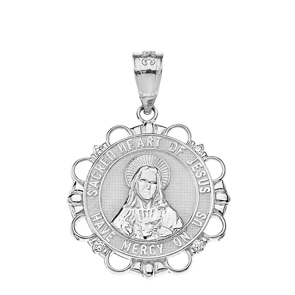 Claddagh Gold 925 Sterling Silver Sacred Heart Of Jesus Religious Medal CZ Pendant