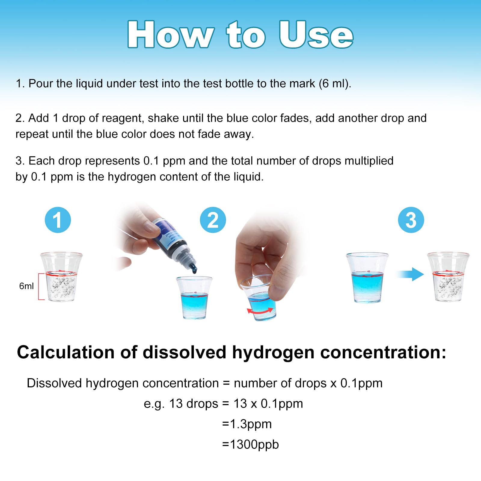 Kueysing Hydrogen Test Reagent,Dissolved Hydrogen Test Reagent ,H2Blue,Test The Concentration of Hydrogen Molecules in Water