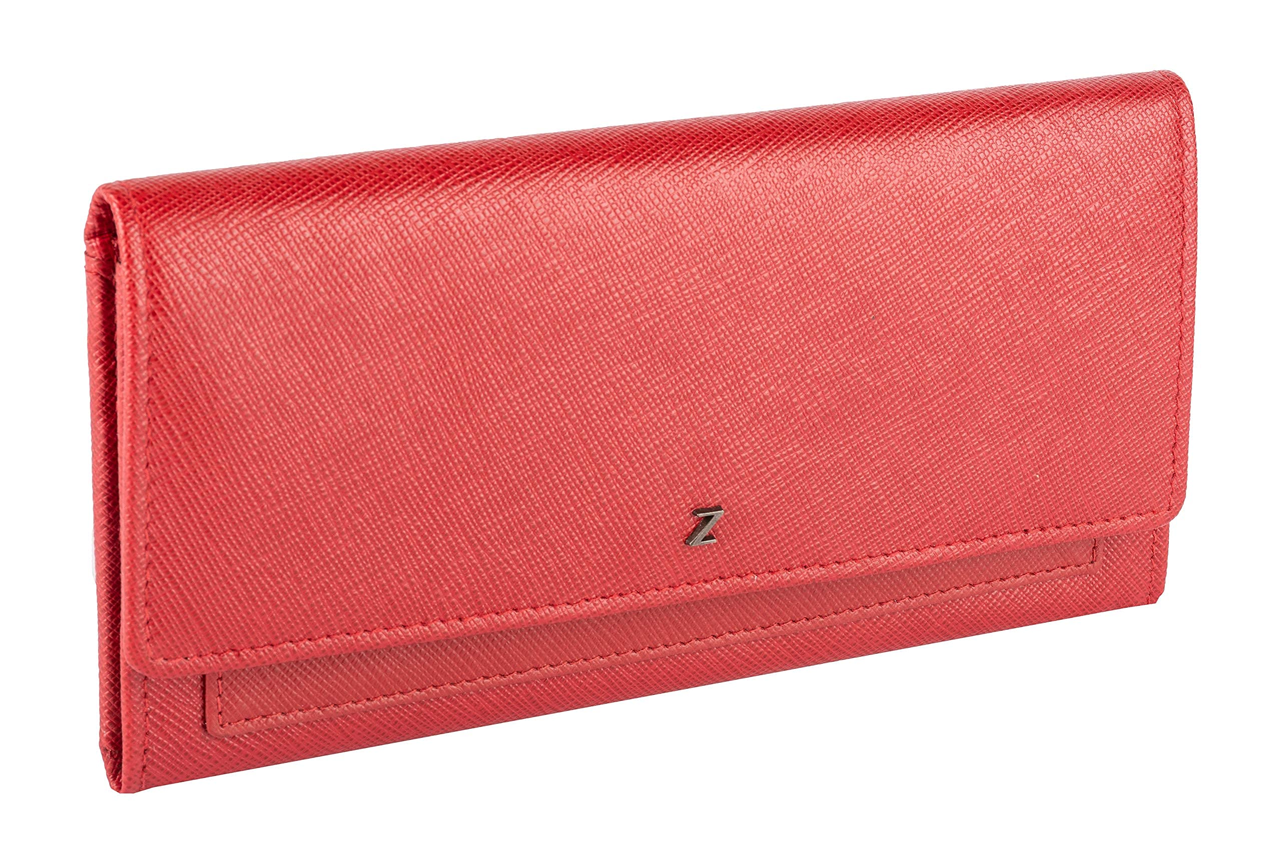 Zinda Genuine Leathers Women’s Wallet Long Purse Flap Over RFID Protection (Red)