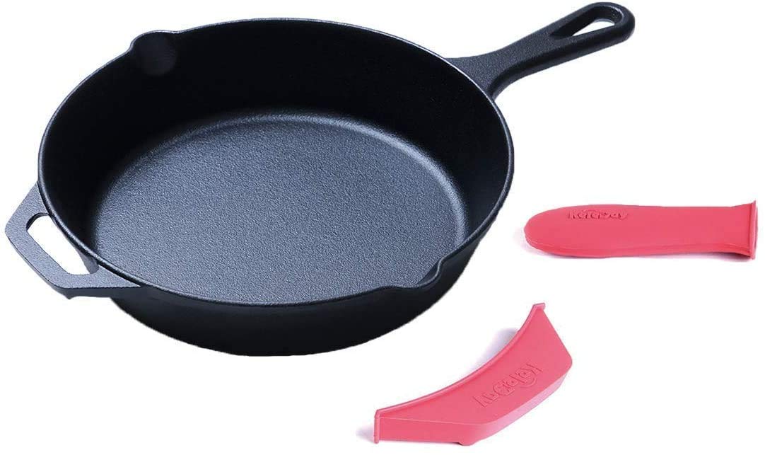 HomeVss Cast Iron, Pre Seasoned Skillet with Silicone Handle (12 inch)