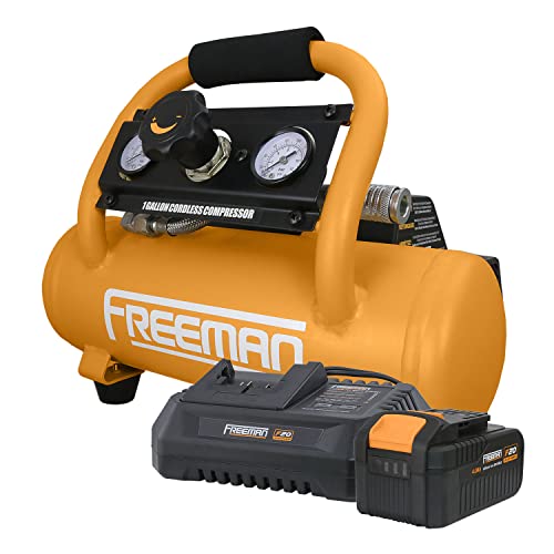 Freeman PE20V1GCK 20 Volt Cordless 1 Gallon 1/3 HP Portable Air Compressor Kit with Lithium-Ion Battery and Charger â 700 Shots per Charge