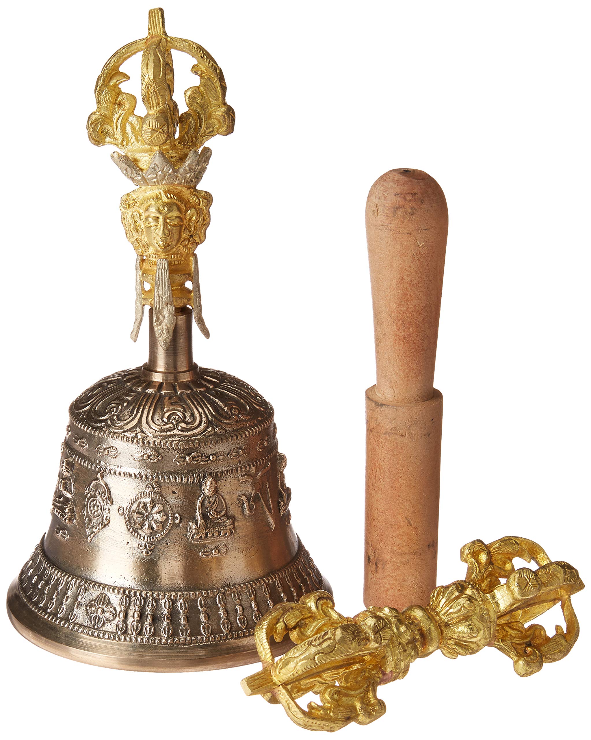 Singing Bowl Nepal Tibetan Buddhist Meditation Bell And Dorje Set - Dharma Objects Bell Of Enlightenment From Nepal 7 Inches