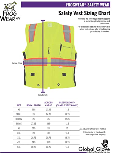 Global Glove Safety Vest with 6 Pockets and Zipper Front, High Visibility, Lightweight and Breathable Mesh, ANSI Class 2 Compliant, X-Large