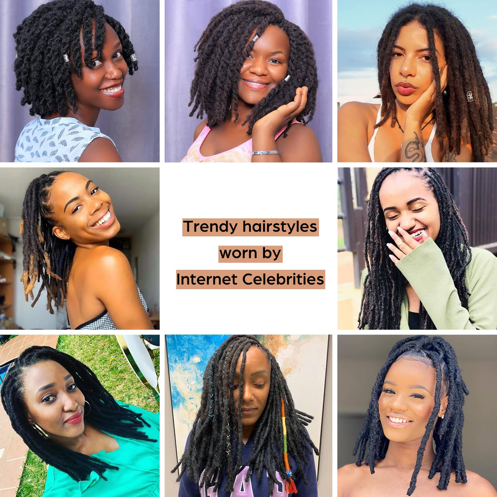 Dula 6-24 Inch Dreadlock Extensions Loc Extensions Human Hair for Men/Women 10 Strands 100% Real Human Hair Permanent Dreadlock Extensions (10 Locs-8 Inch, 0.6cm-1B Natural Black)