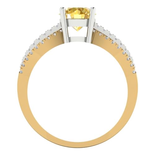 Clara Pucci 1.19ct Round Cut Solitaire Yellow Citrine Designer Wedding Bridal art deco Anniversary Ring 14k yellow & White Gold 7.5