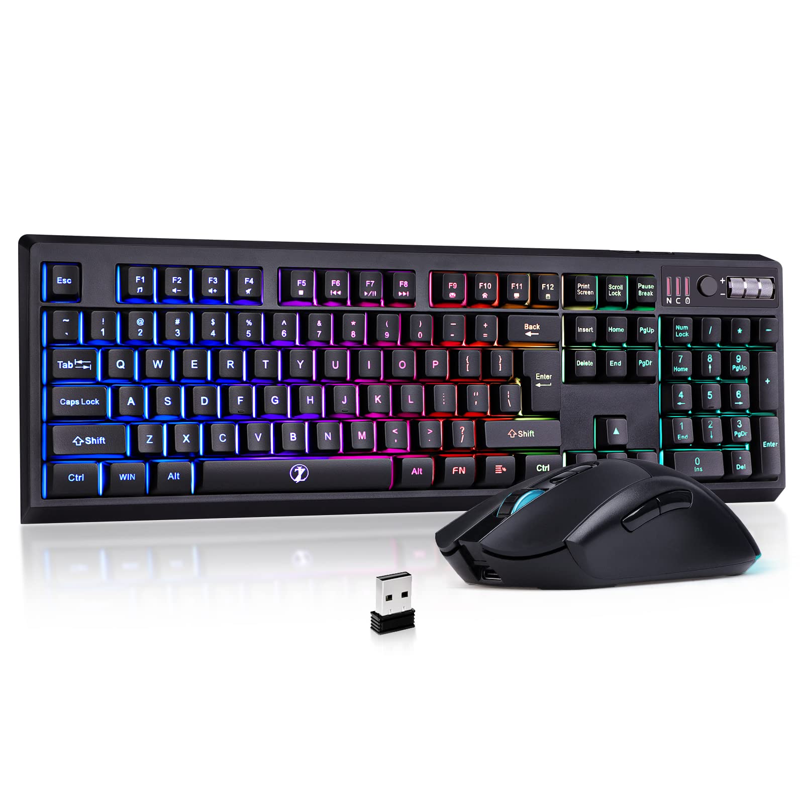 ZJFKSDYX C104 Wireless Gaming Keyboard and Mouse Combo - RGB Backlit, Mechanical Feel, Anti-ghosting, Rechargeable Battery, 7D 3200DPI Mice for Gamers