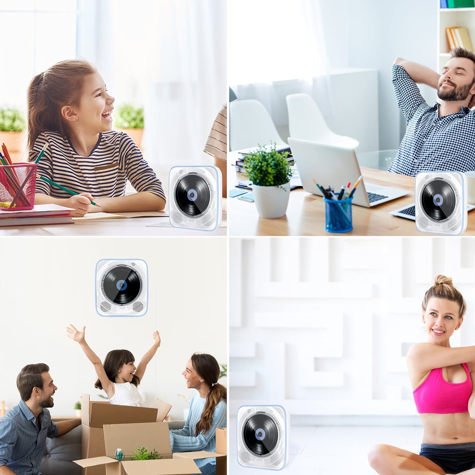 CD Player Portable Bluetooth with Speakers cd Players for Home Boombox, Remote Control, Support CD/Bluetooth/FM Radio/U Stick/AUX/Clock/Headphone Jack, LED Screen Display, Kpop