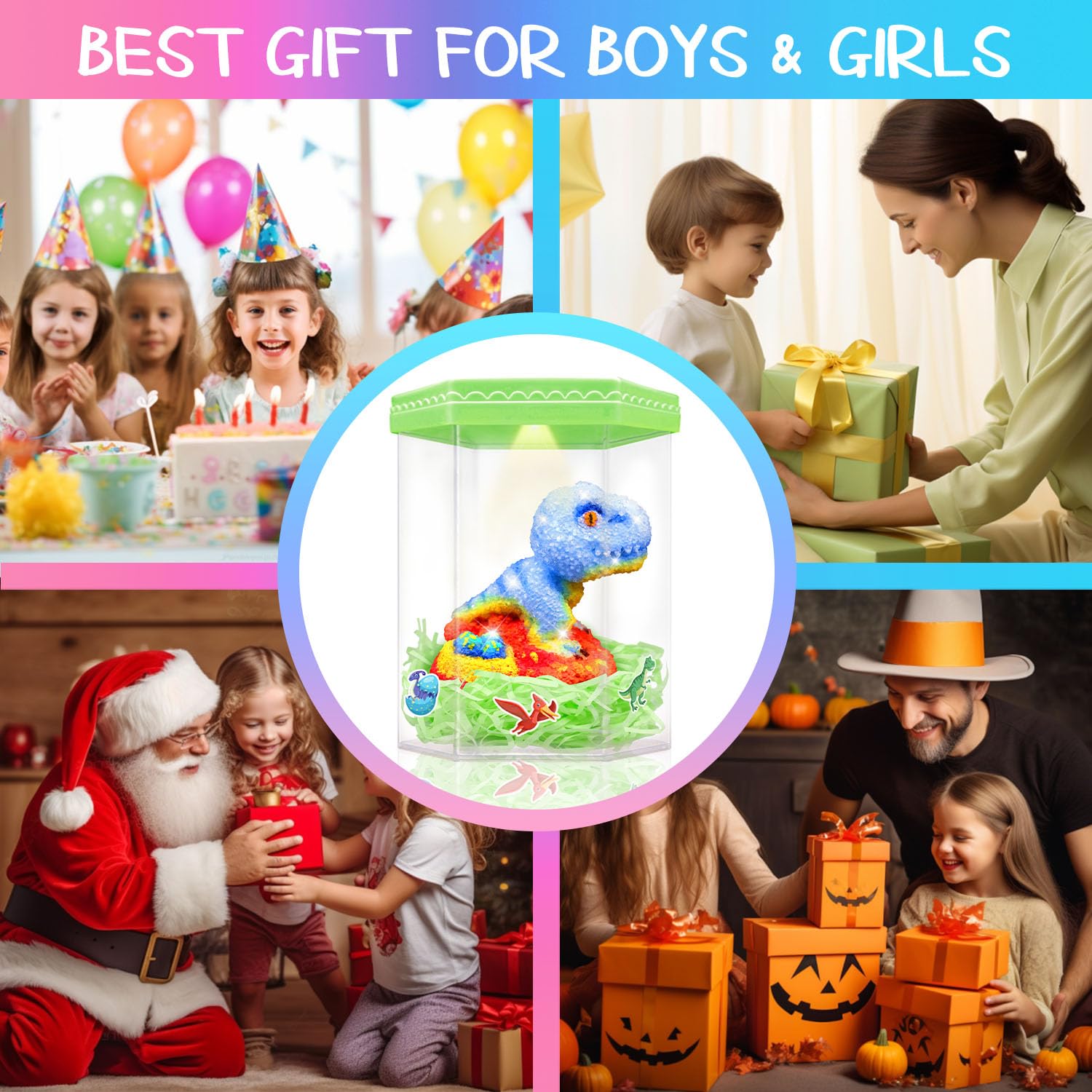 Crystal Growing Kit, Light-Up Dinosaur Terrarium Kit, Grow, Paint & Decorate Your Own Dinosaur, DIY STEM Project Educational Arts and Crafts Set, Gift Idea for Boy & Girl Aged 8 9 10 11 12+ (Upgraded)