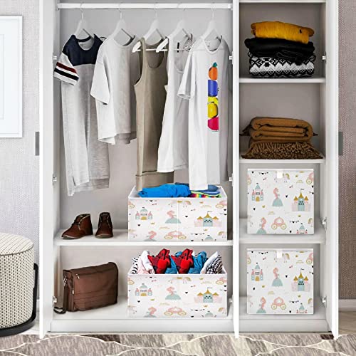 Kigai Princess Castle Cube Storage Bins - 11x11x11 In Large Foldable Storage Basket Fabric Storage Baskes Organizer for Toys, Books, Shelves, Closet, Home Decor