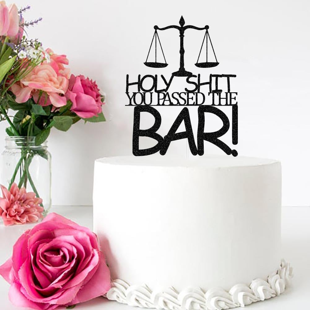 MFULHUBA Passed the Bar Cake Topper, Future Lawyer, Funny Lawyer Grad Cake Decor, Law School Survivor 2024 Graduation Party Decorations Black Glitter